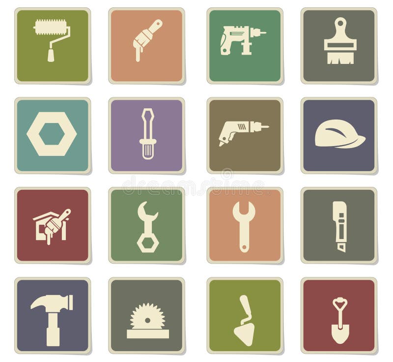 Work tools icon set stock illustration. Illustration of roller - 89866772