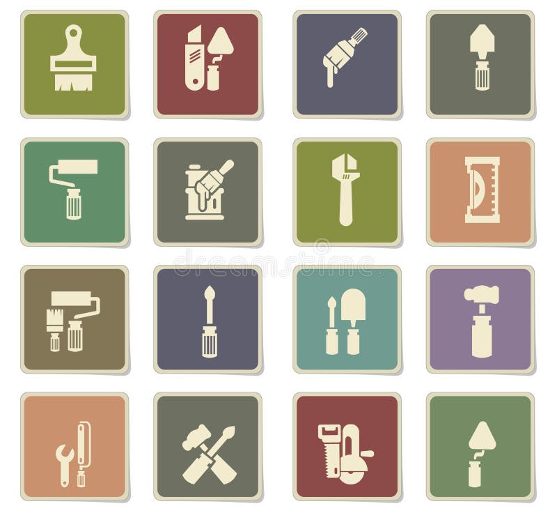 Work tools icon set stock illustration. Illustration of roller - 89866832