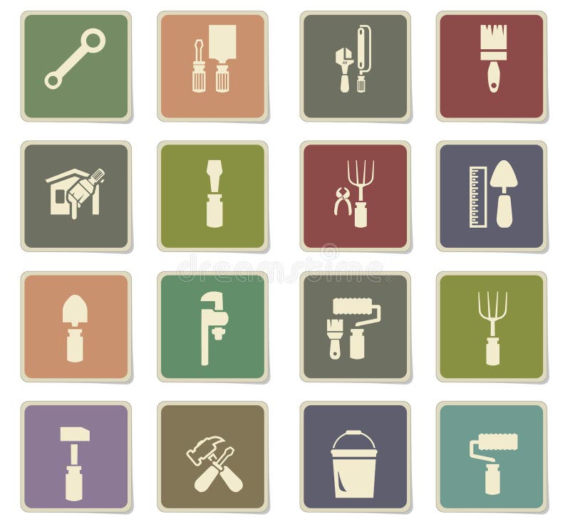 Work tools icon set stock illustration. Illustration of roller - 89866839