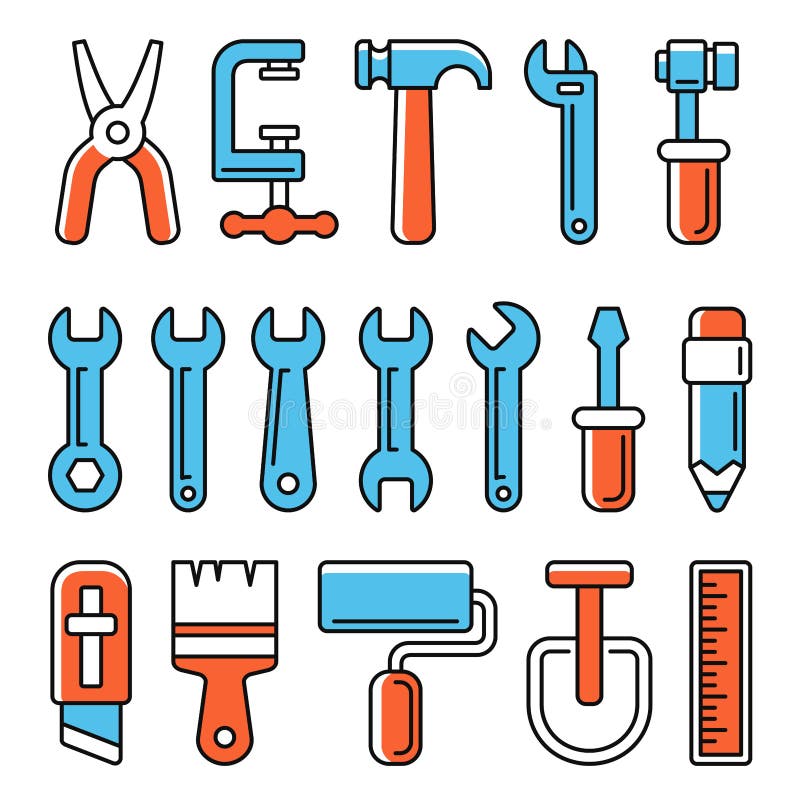 Work Tools Icons Set on White Background. Vector Stock Vector ...