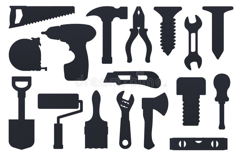 Work Tools Instrument Collections on Isolated Vector Silhouette Stock ...
