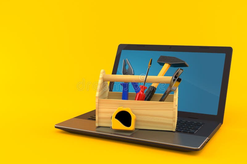 Work tools with laptop stock illustration. Illustration of laptop ...