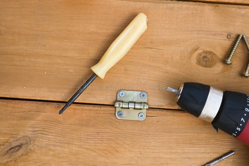 Work Tools Lie on a Flat Wooden Surface Stock Image - Image of ...