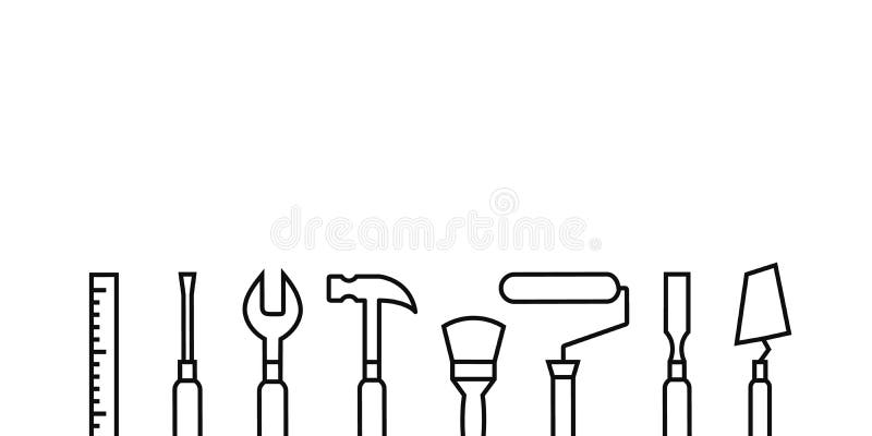 Work Tools in Line Art with Copy Space Stock Vector - Illustration of ...