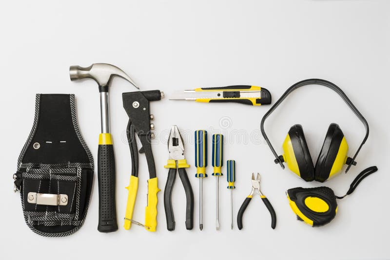 Work Tools Lined Up on a White Background. Stock Photo - Image of ...