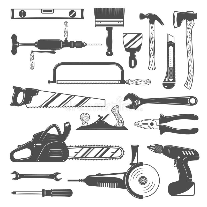 Work Tools Monochrome Set stock vector. Illustration of icons - 78695301