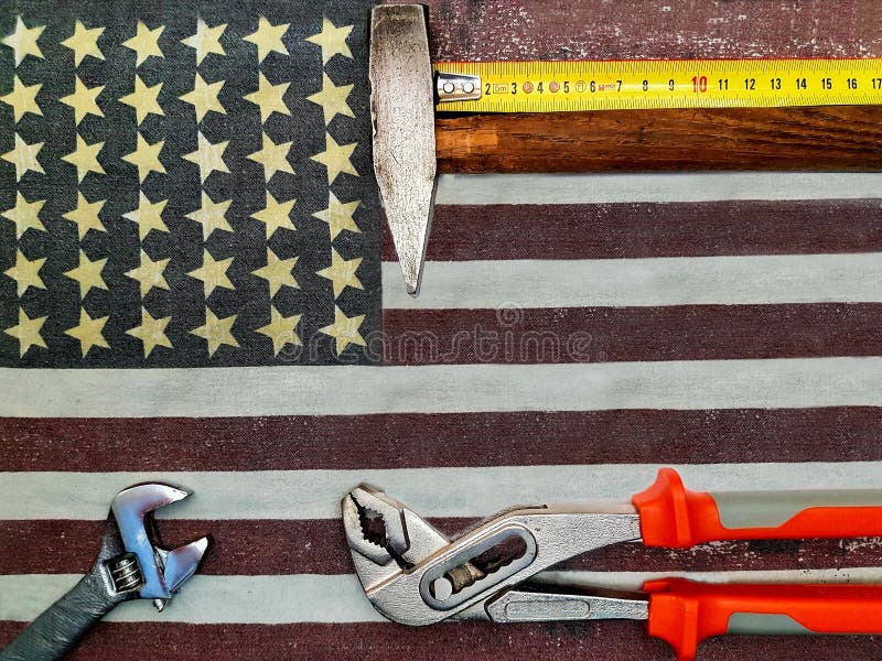 Work Tools Positioned Over an American Flag Stock Image - Image of ...