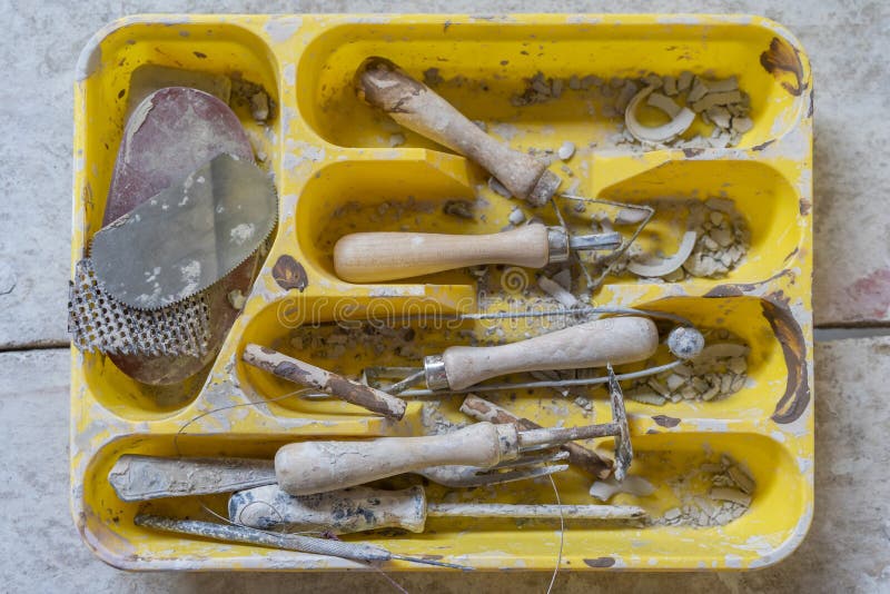 Work Tools for Pottery in a Yellow Box Stock Image - Image of artist ...
