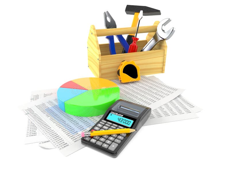 Work Tools with Report and Pie Chart Stock Illustration - Illustration ...