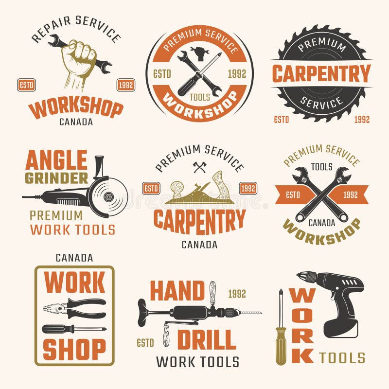 Work Tools Retro Style Emblems Stock Vector - Illustration of business ...