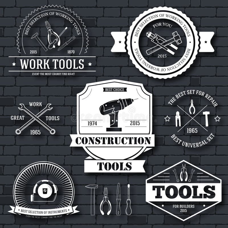 Work Tools Set Label Template of Emblem Element for Your Product or ...