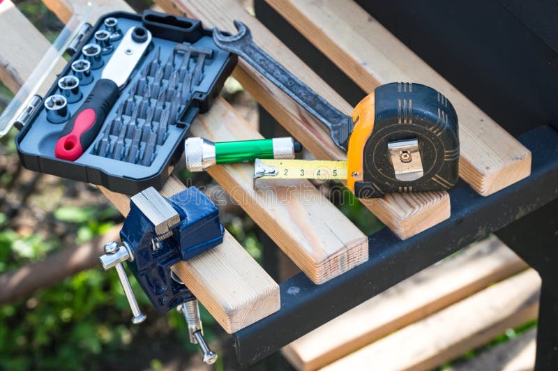 Work Tools Set, Building Instruments Stock Image - Image of wooden ...