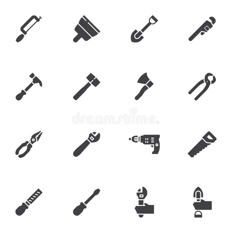Work Tools Vector Icons Set Stock Vector - Illustration of filled ...