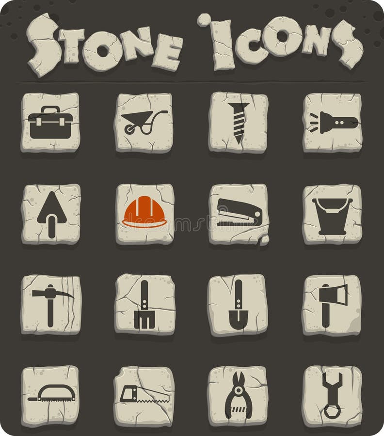Work tools stone icon set stock vector. Illustration of stone - 125543995