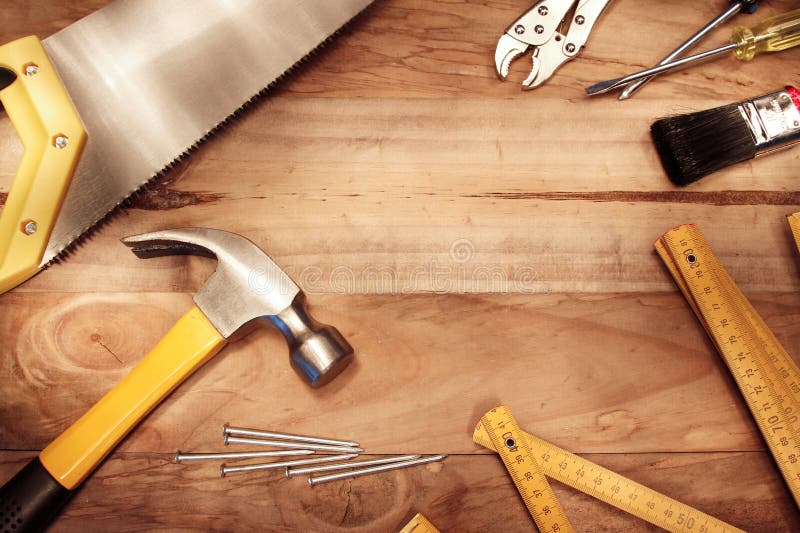 Work tools on wood stock image. Image of workshop, wooden - 295615547