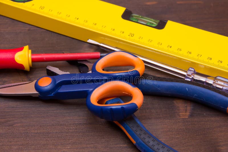 Work Tools on Wood Seen Up Close Stock Photo - Image of close, metal ...