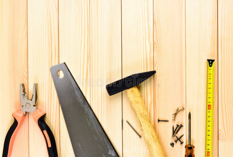 Work Tools on Wooden Background Stock Image - Image of objects ...