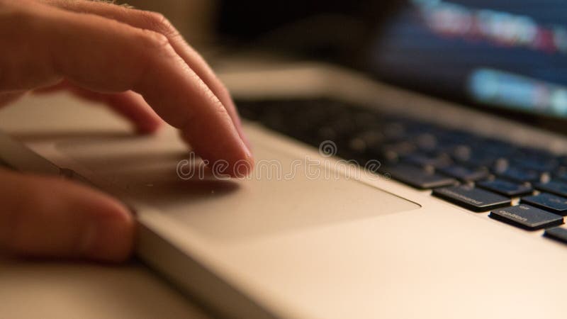 Work on the Touchpad of the Laptop. Close Up & Shallow Focus Stock ...