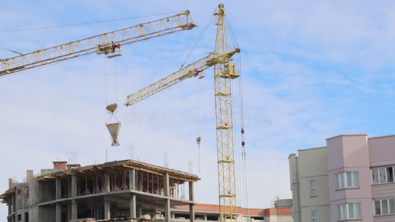 Work Tower Crane at the Construction Site. Stock Video - Video of ...