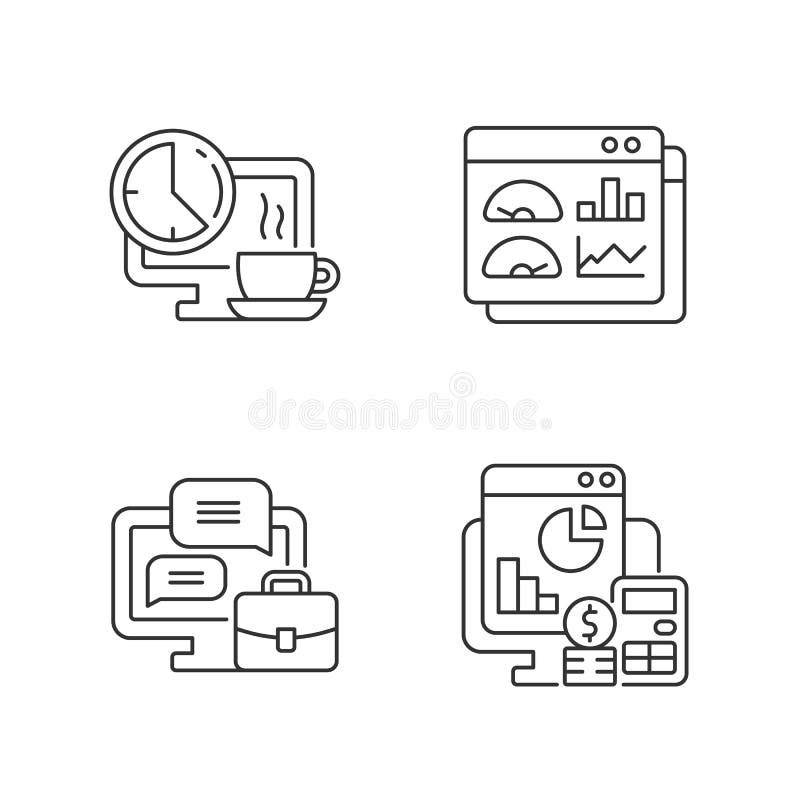 Work Tracking Linear Icons Set Stock Vector - Illustration of cost ...