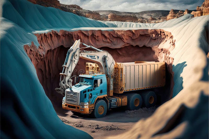 Work of Trucks and the Excavator in an Open Pit, Coal Mining Industry ...