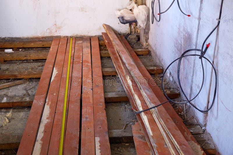 Work is Underway in the House To Replace the Old Wooden Floors Stock ...
