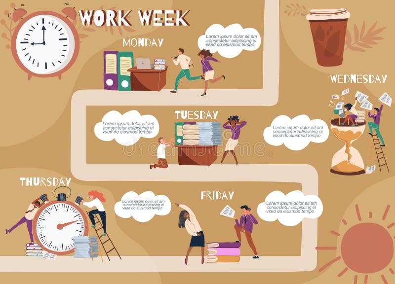 Work Week Flat Infographic stock vector. Illustration of design - 293674991