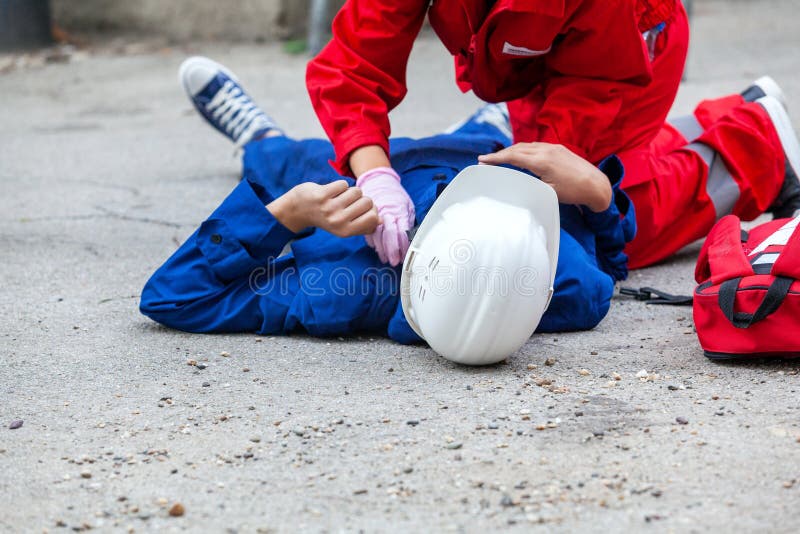 Work or Workplace Accident at Construction Site. First Aid and CPR ...