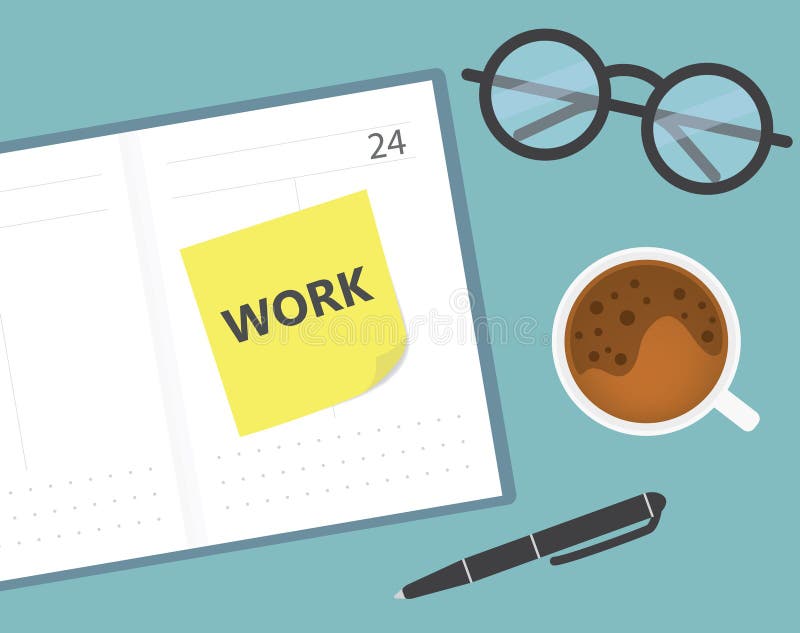 Work Written on Yellow Sticky Note on Open Calendar Stock Vector ...