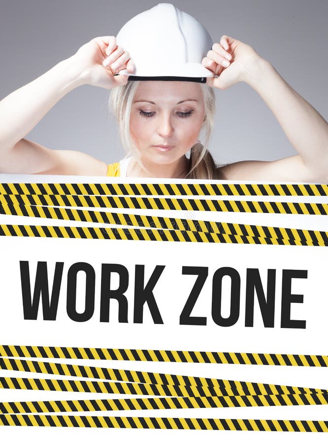 Work Zone Sign on Information Poster, Worker Woman Stock Illustration ...