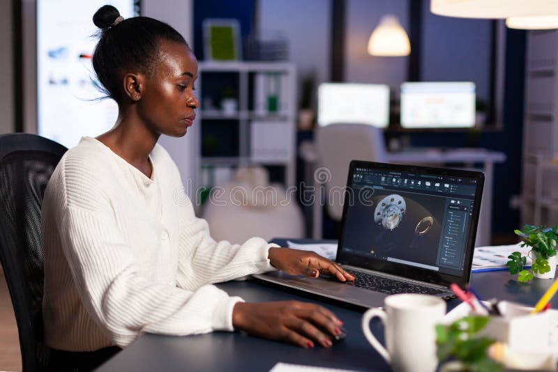 Workaholic Blackwoman Drawing Cad Technical Prototype Developing Modern ...