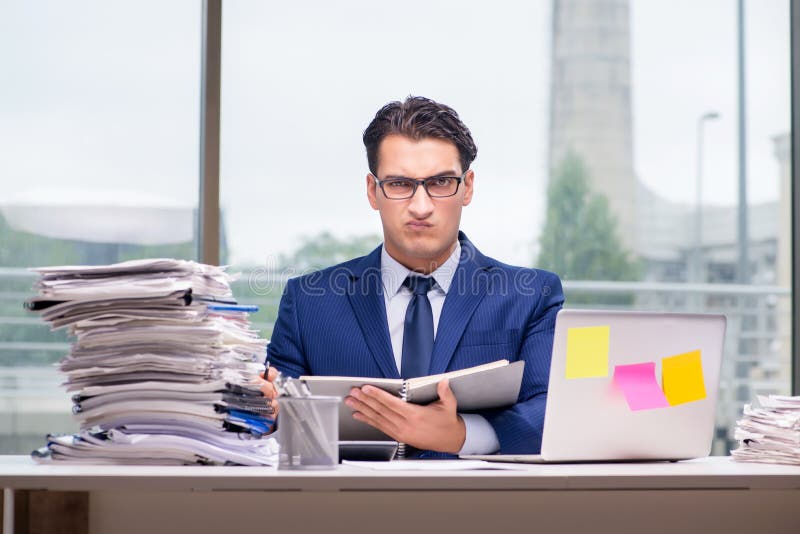 The Workaholic Businessman Overworked with Too Much Work in Office ...