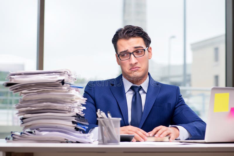 The Workaholic Businessman Overworked with Too Much Work in Office ...