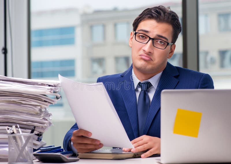 Workaholic Businessman Overworked with Too Much Work in Office Stock ...