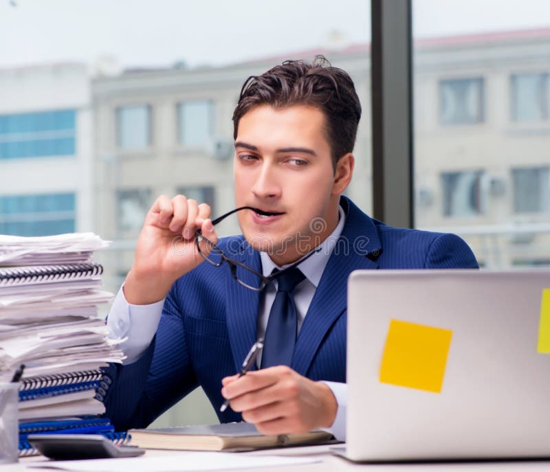 Workaholic Businessman Overworked with Too Much Work in Office Stock ...