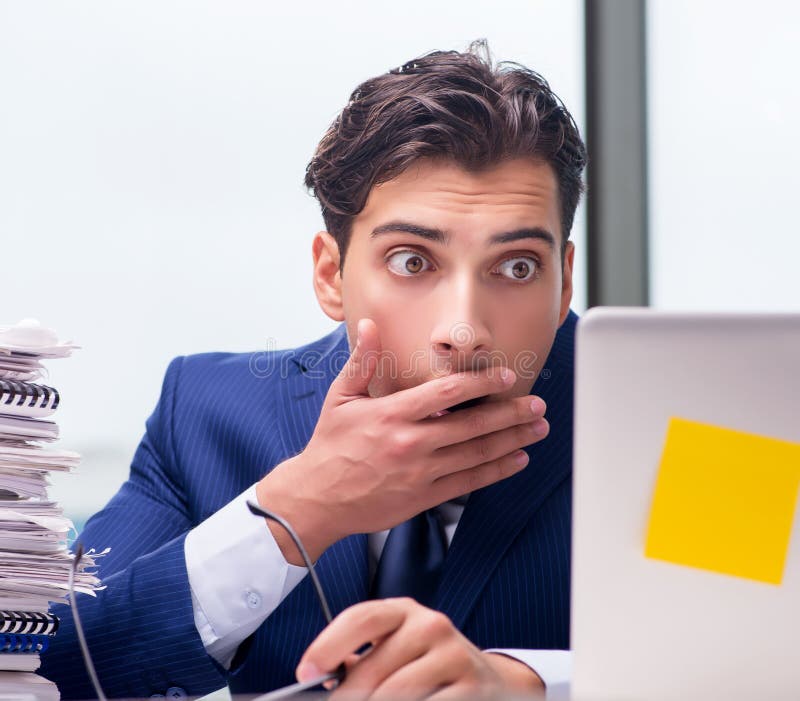 The Workaholic Businessman Overworked with Too Much Work in Office ...