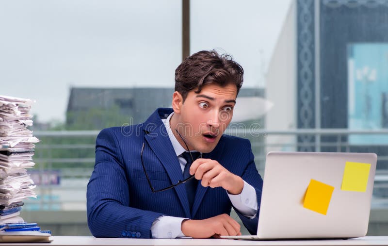 Workaholic Businessman Overworked with Too Much Work in Office Stock ...