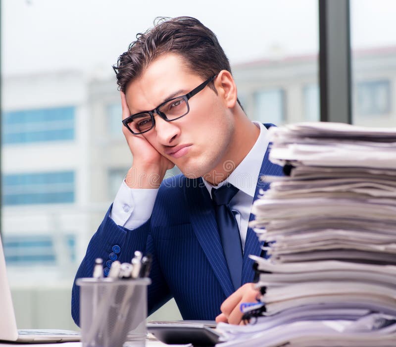 Workaholic Businessman Overworked with Too Much Work in Office Stock ...