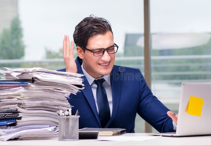 The Workaholic Businessman Overworked with Too Much Work in Office ...