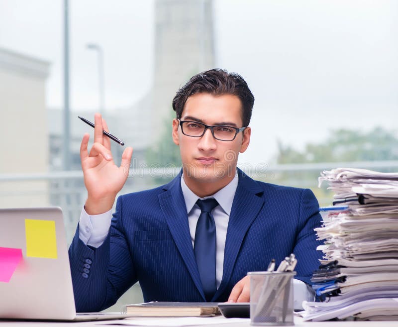 Workaholic Businessman Overworked with Too Much Work in Office Stock ...