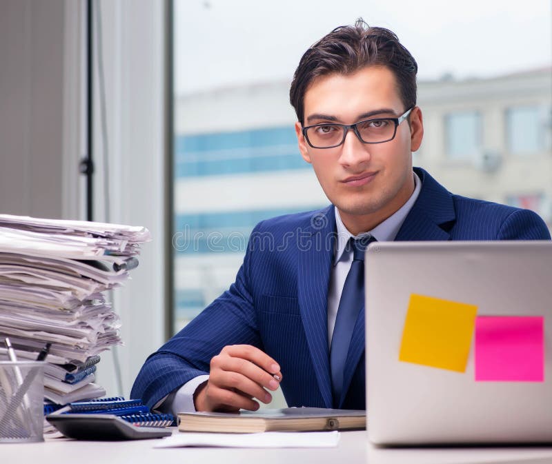 Workaholic Businessman Overworked with Too Much Work in Office Stock ...
