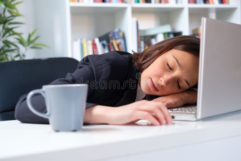 Workaholic Businesswoman Sleeping on Computer Keyboard Stock Image ...
