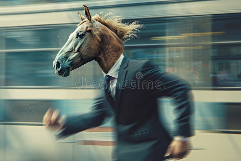 Workaholic Man Businessman with Horse Head Stock Image - Image of mask ...