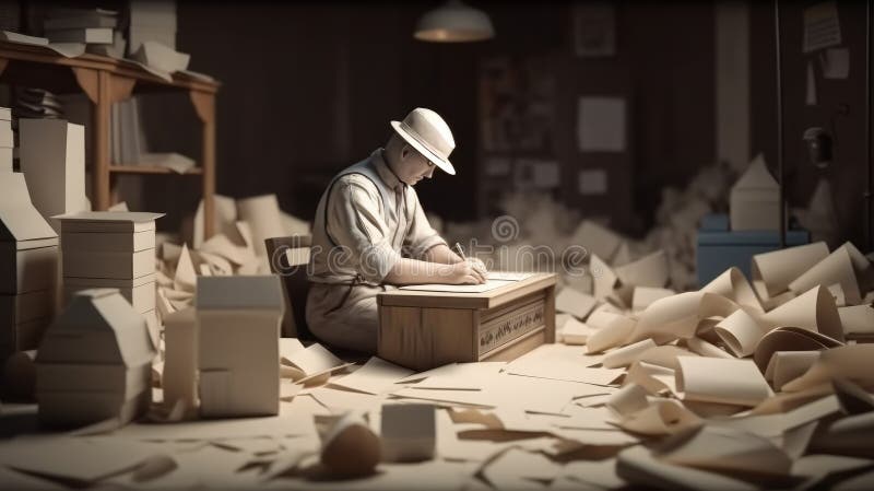 Workaholic Worker Working in Paper Art Style Design. Generative Ai ...