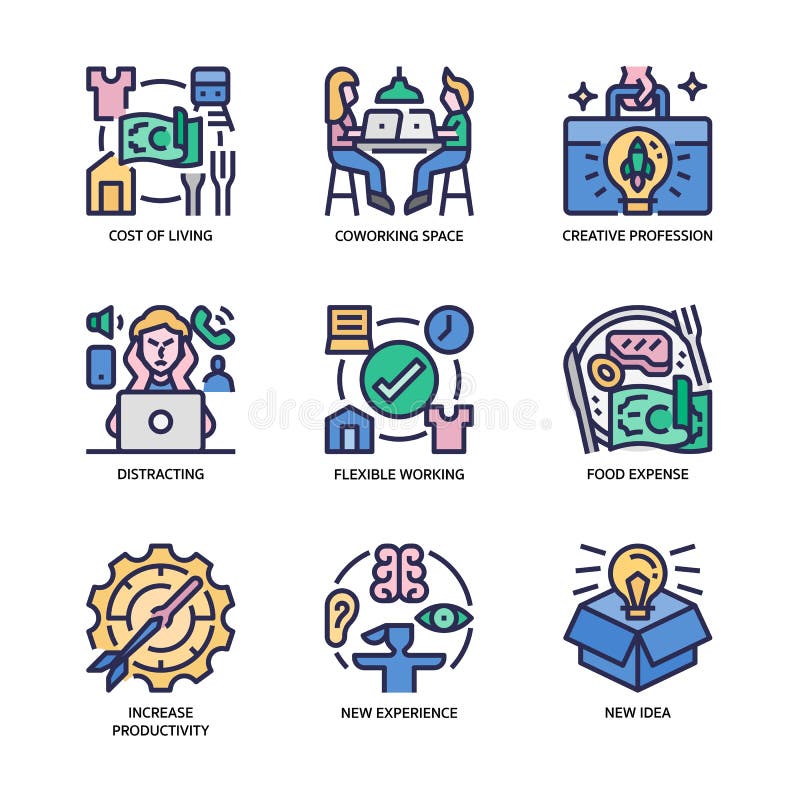 Workation Icons Set stock vector. Illustration of digital - 230643555