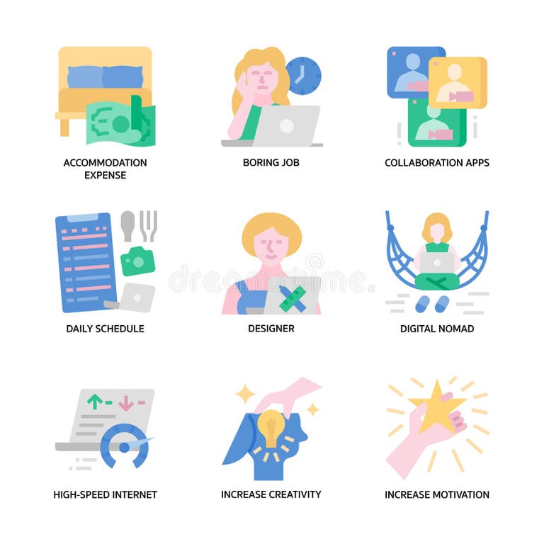 Workation Icons Set stock vector. Illustration of icon - 230643566