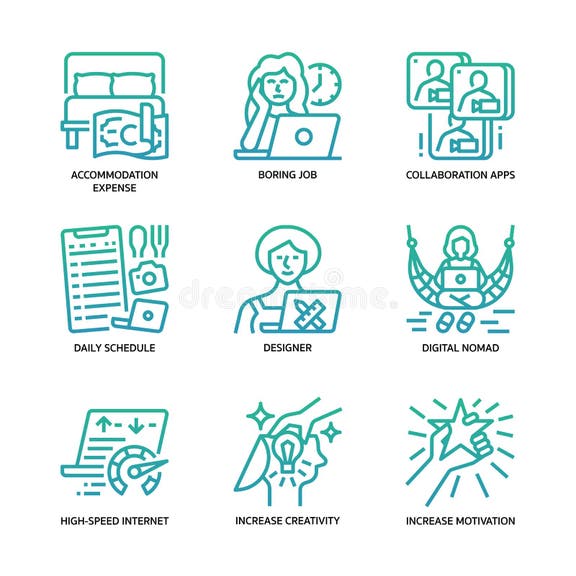 Workation Icons Set stock vector. Illustration of icons - 230643608