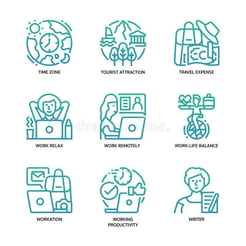 Workation Icons Set stock vector. Illustration of workation - 230643624
