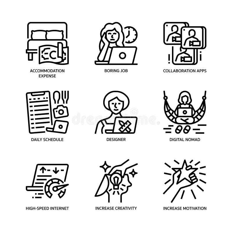 Workation Icons Set stock vector. Illustration of woliday - 230643625