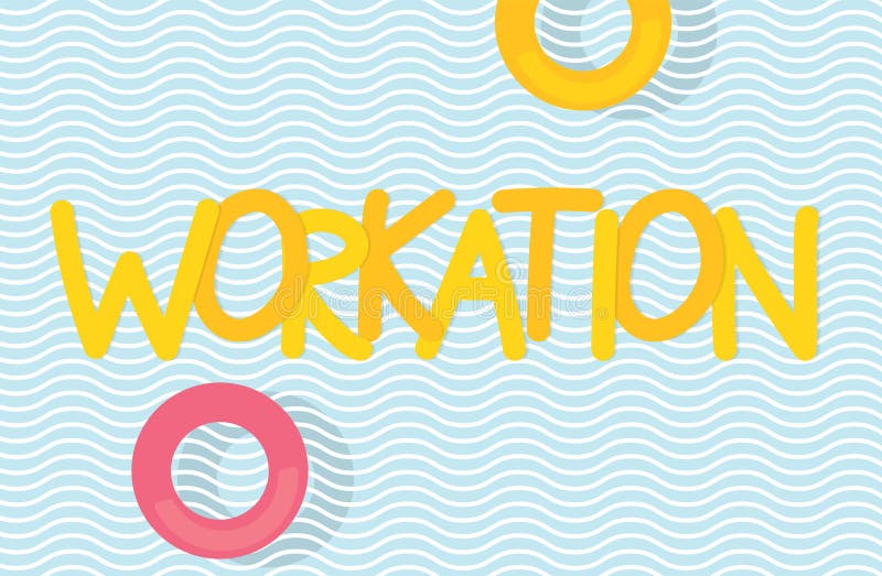 Workation, Working Remotely from Vacation, Pool Background Stock Vector ...